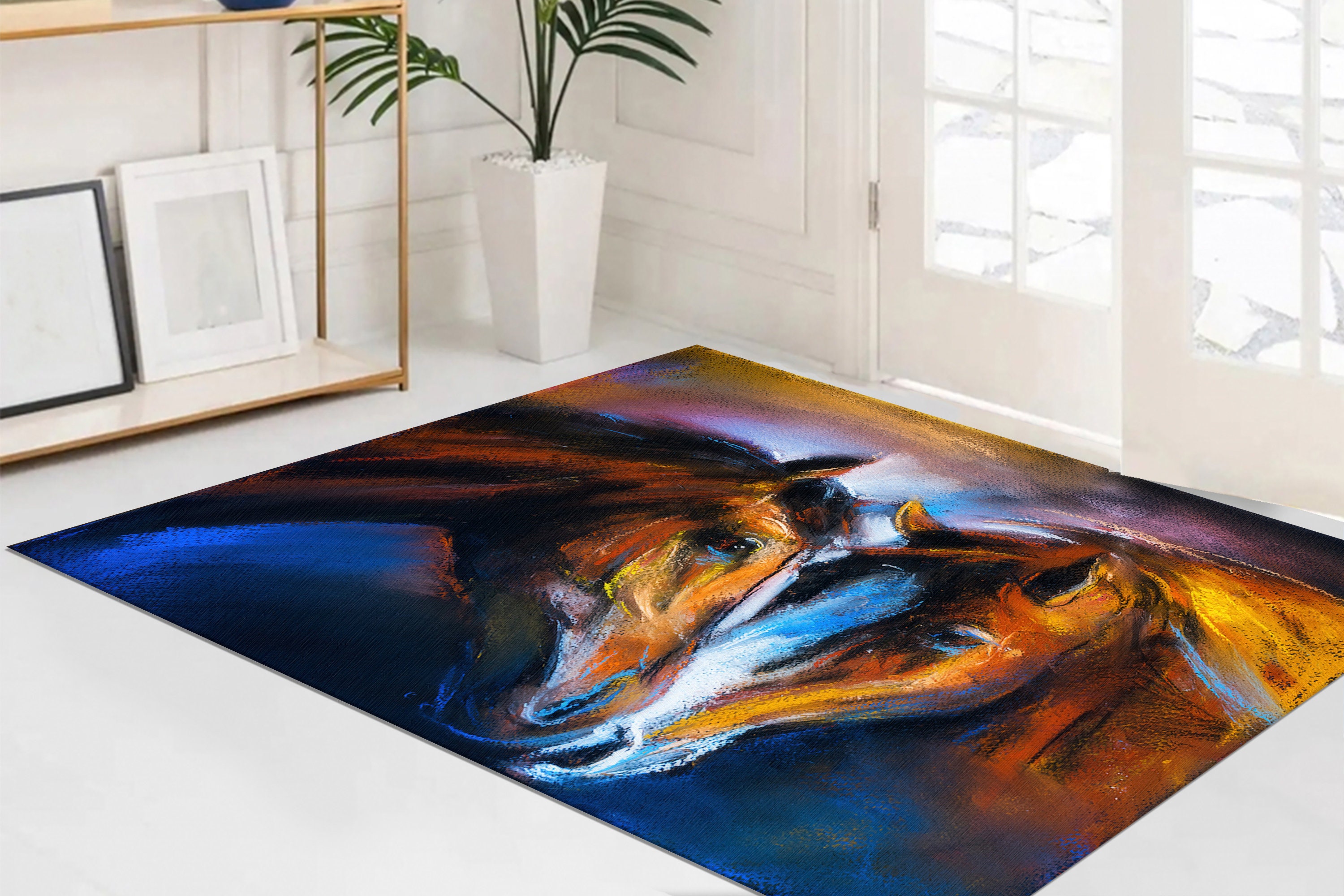 Two Horses Painting Rugs Modern Rug Horse Rugs Animal Rugs - Etsy