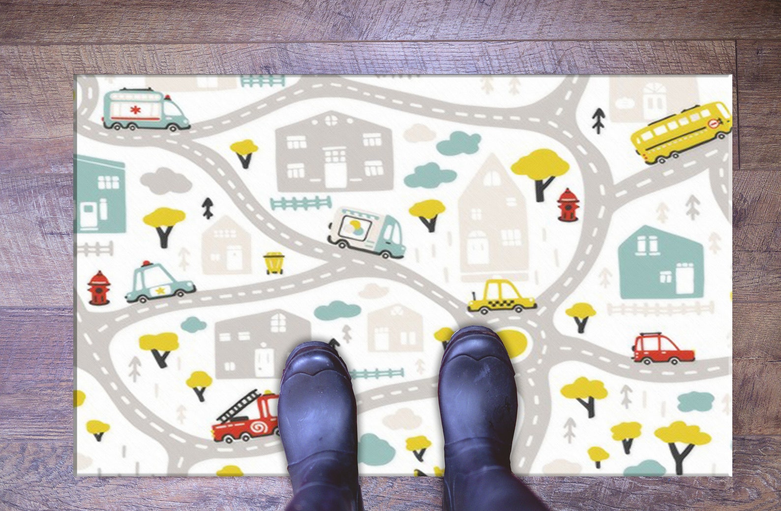 Baby City Map With Roads and Transport Rug, Educational Rugs, Baby Map ...