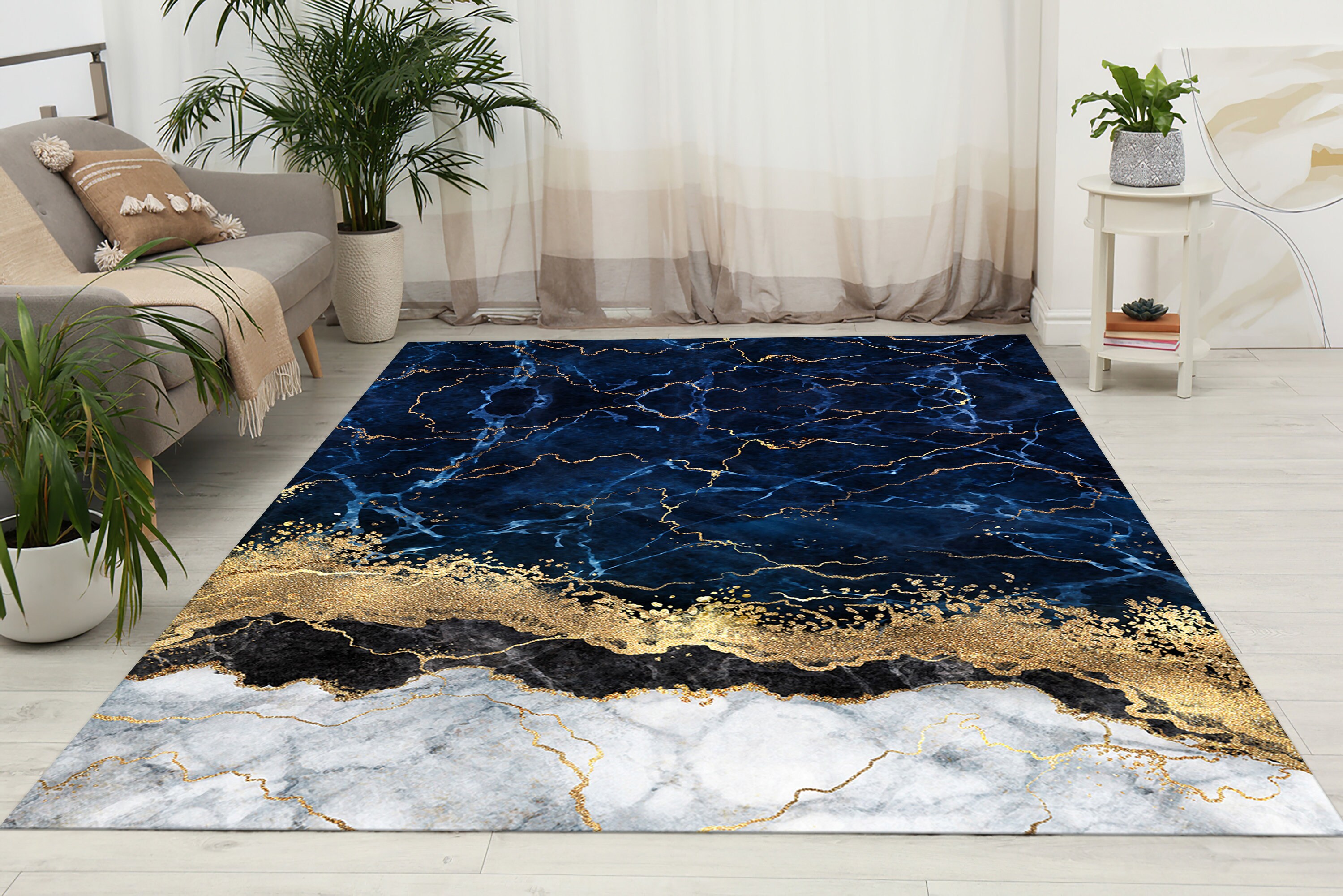Navy Blue Marble Rug, Blue Marble Rug, Gold Marble Rugs, Marble Rug ...