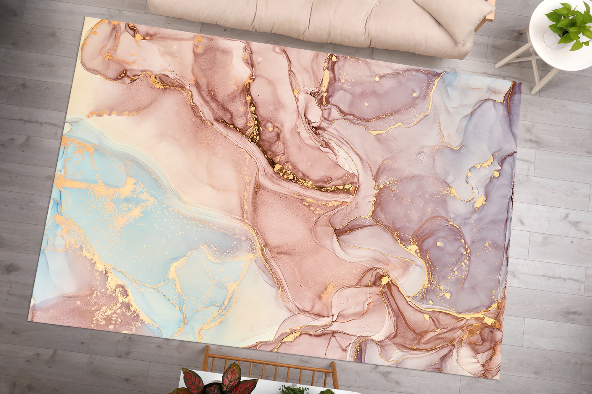 Pink Marble Rugs, Shimmery Rugs, Gold Marble Rug, Alcohol Ink Rug, Gift ...