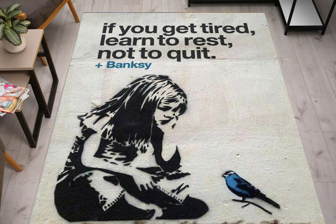 Banksy Girl Rug, Girl Graffiti Rug, If You Get Tired Rugs, Graffiti ...