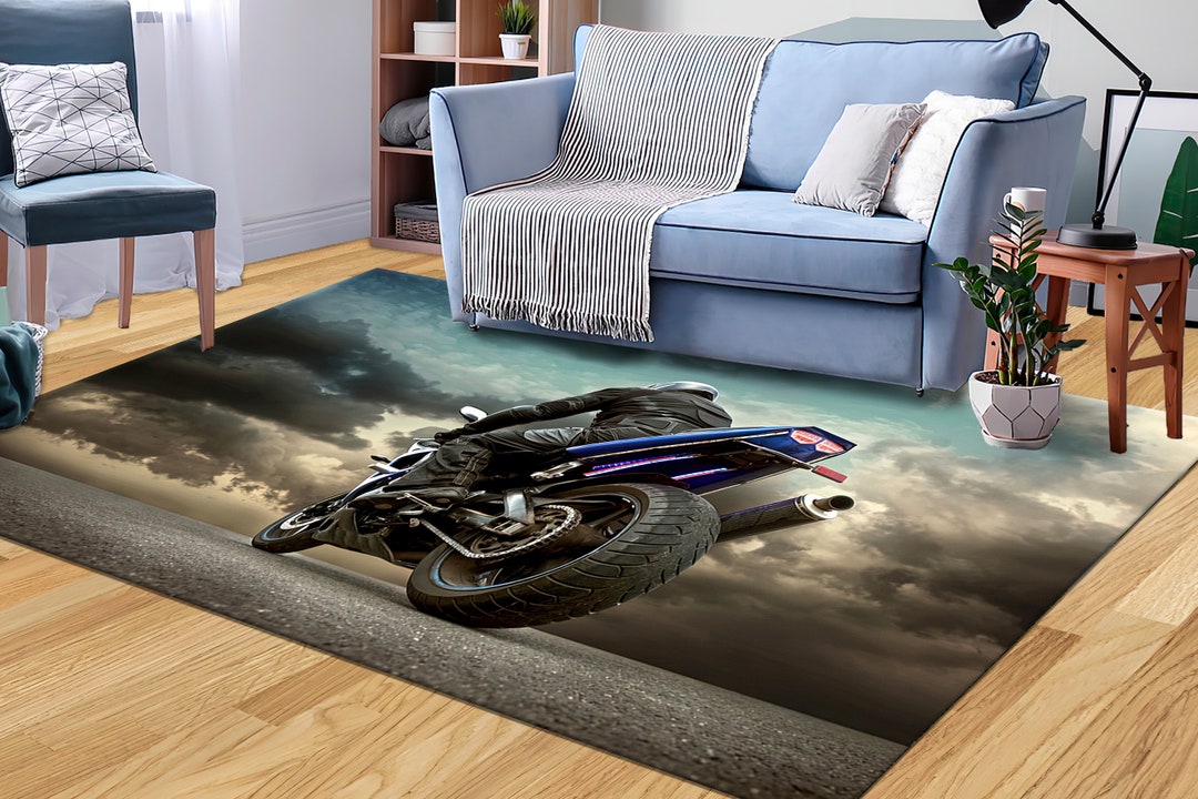 Motorcycle Rug, Cloudy Weather Rug, Motorcycle Rider Rug, Car Rug, Thin ...