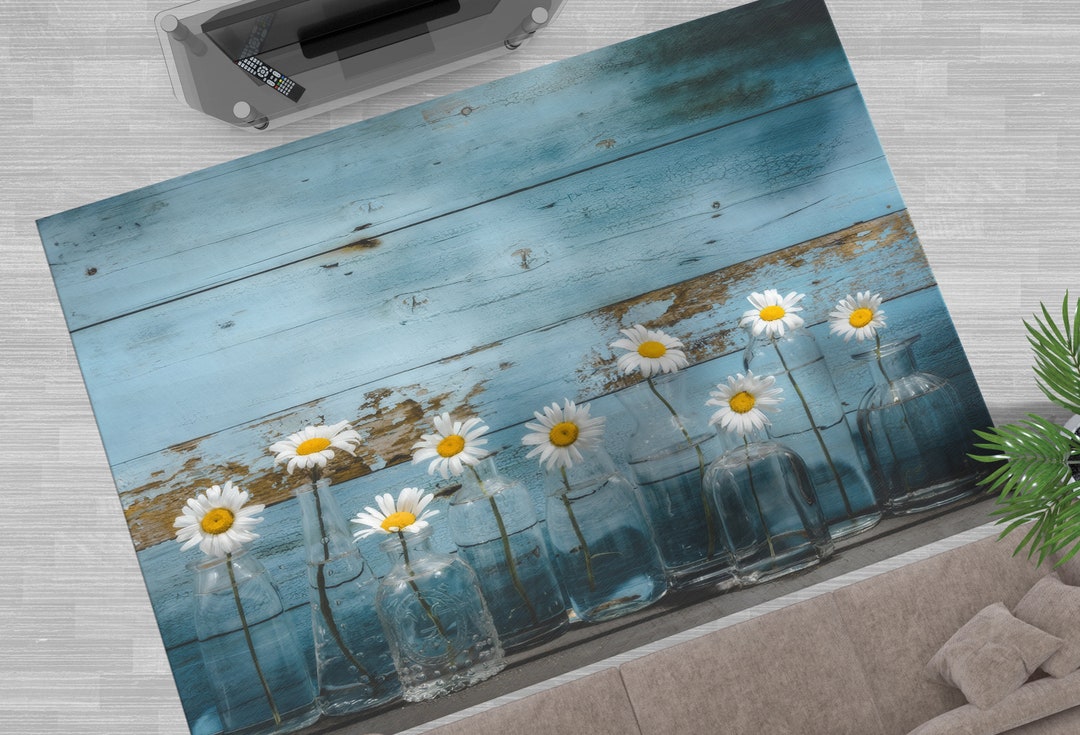 Daisy Flower in Glass Bottles Rugs, Daisy Rug, Daisy Lover Gift Rug ...