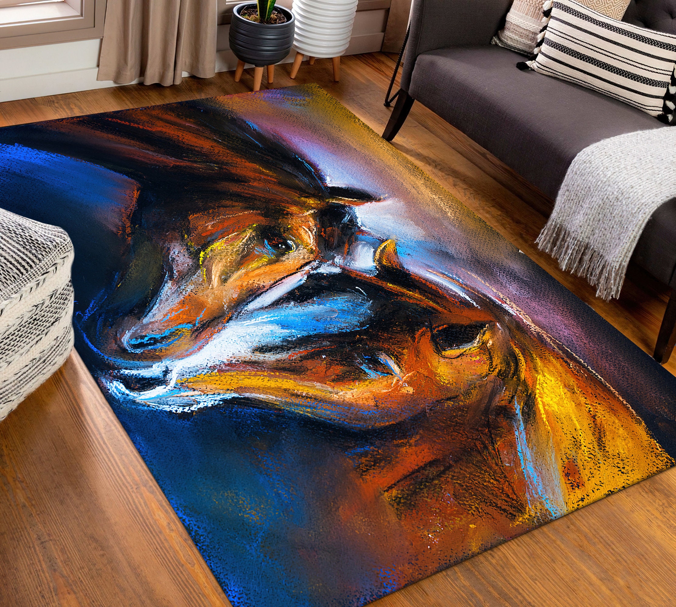 Two Horses Painting Rugs Modern Rug Horse Rugs Animal Rugs - Etsy