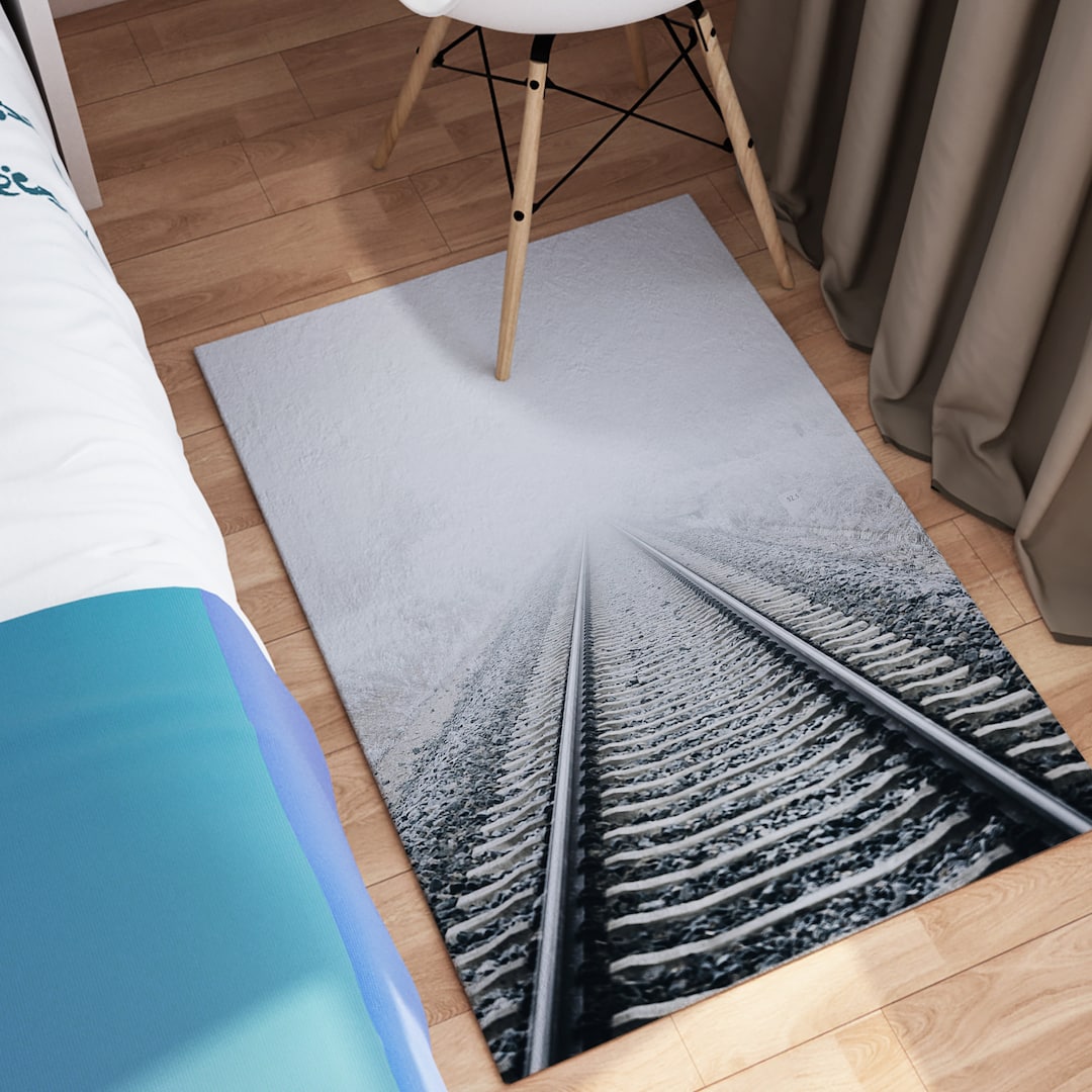 Train Track Rug, Modern Rug, Railway Winter Rug, Landscape Rug ...