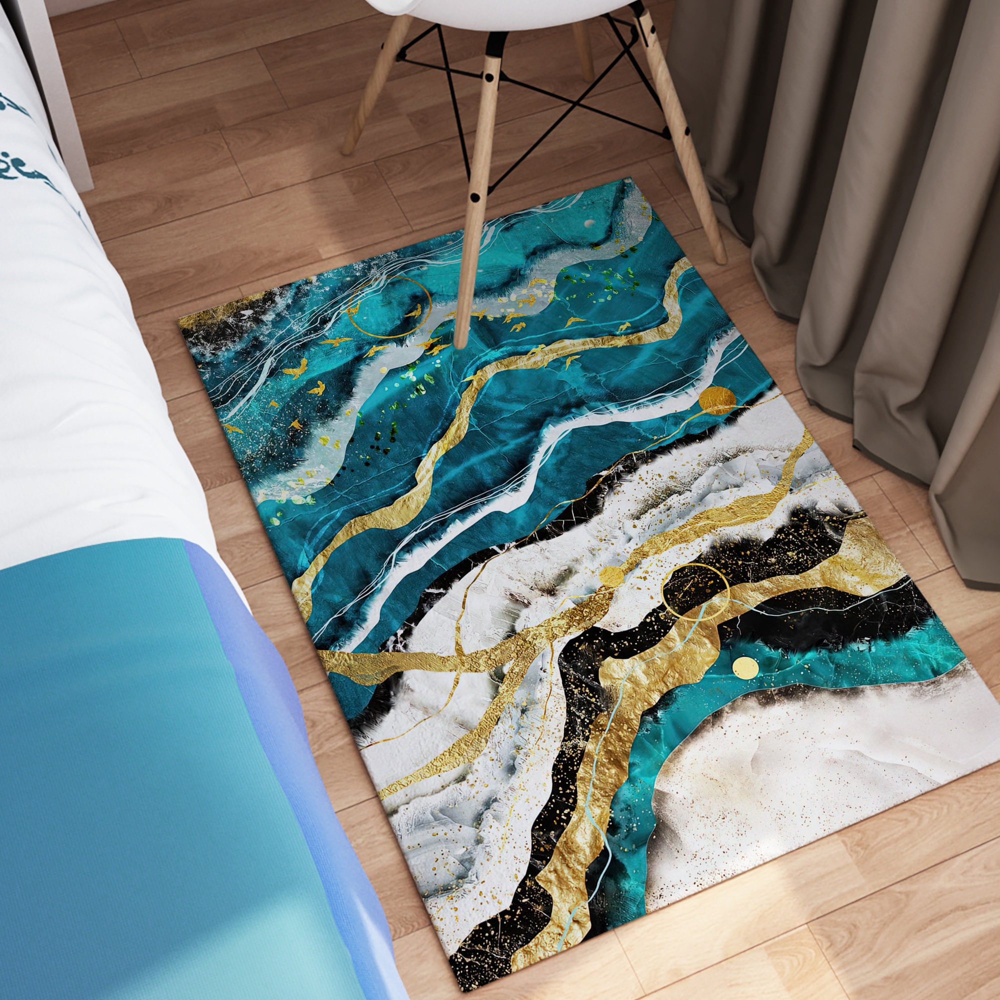 Blue and Gold Marble Rug Modern Marble Rug Contemporary Rug - Etsy