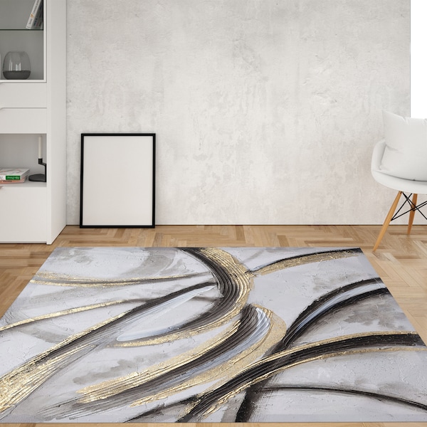 Black and Gold Rug - Etsy