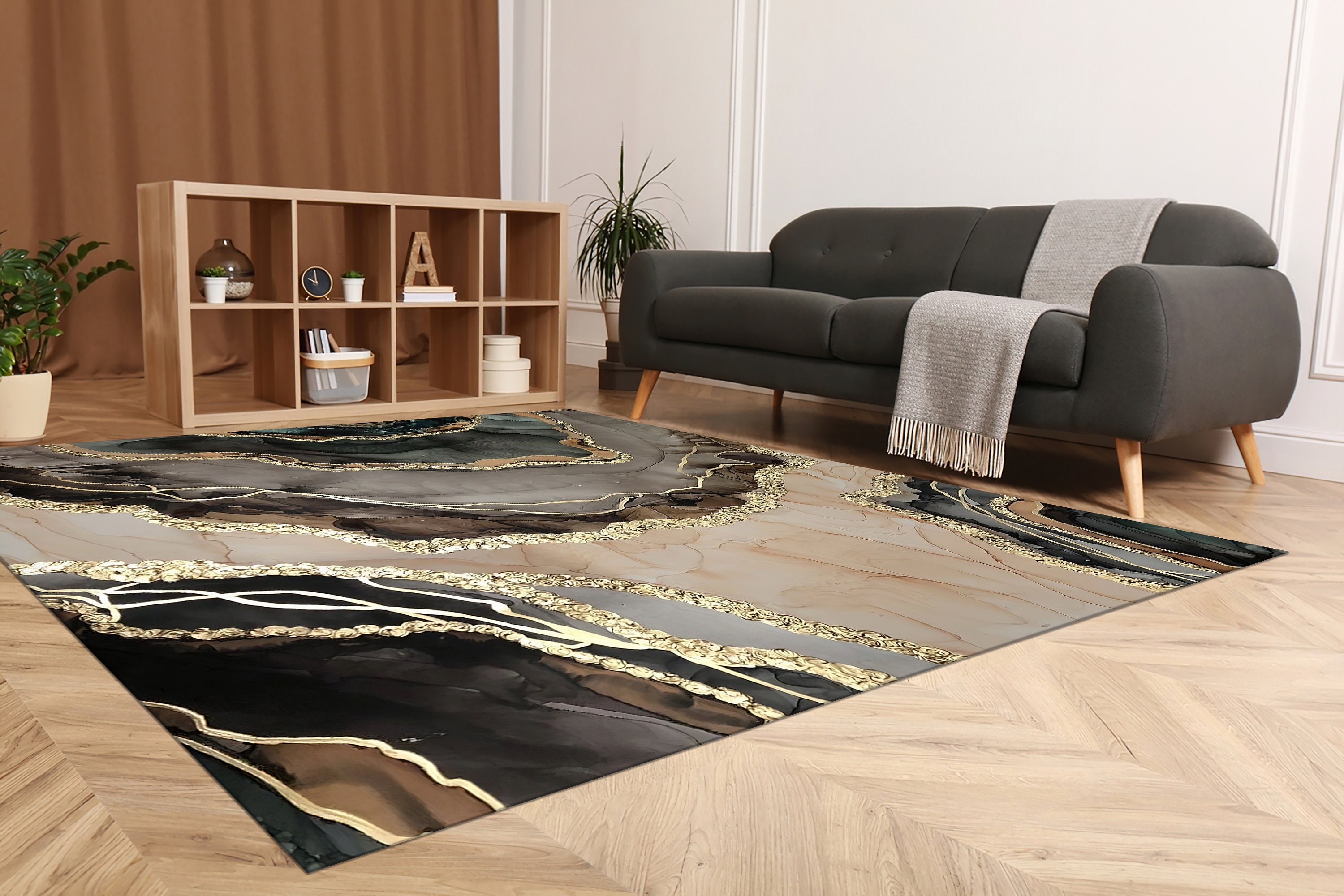 Brown Rug, Gold Marble Rugs, Marble Rugs, Modern Marble Rugs, Marble ...