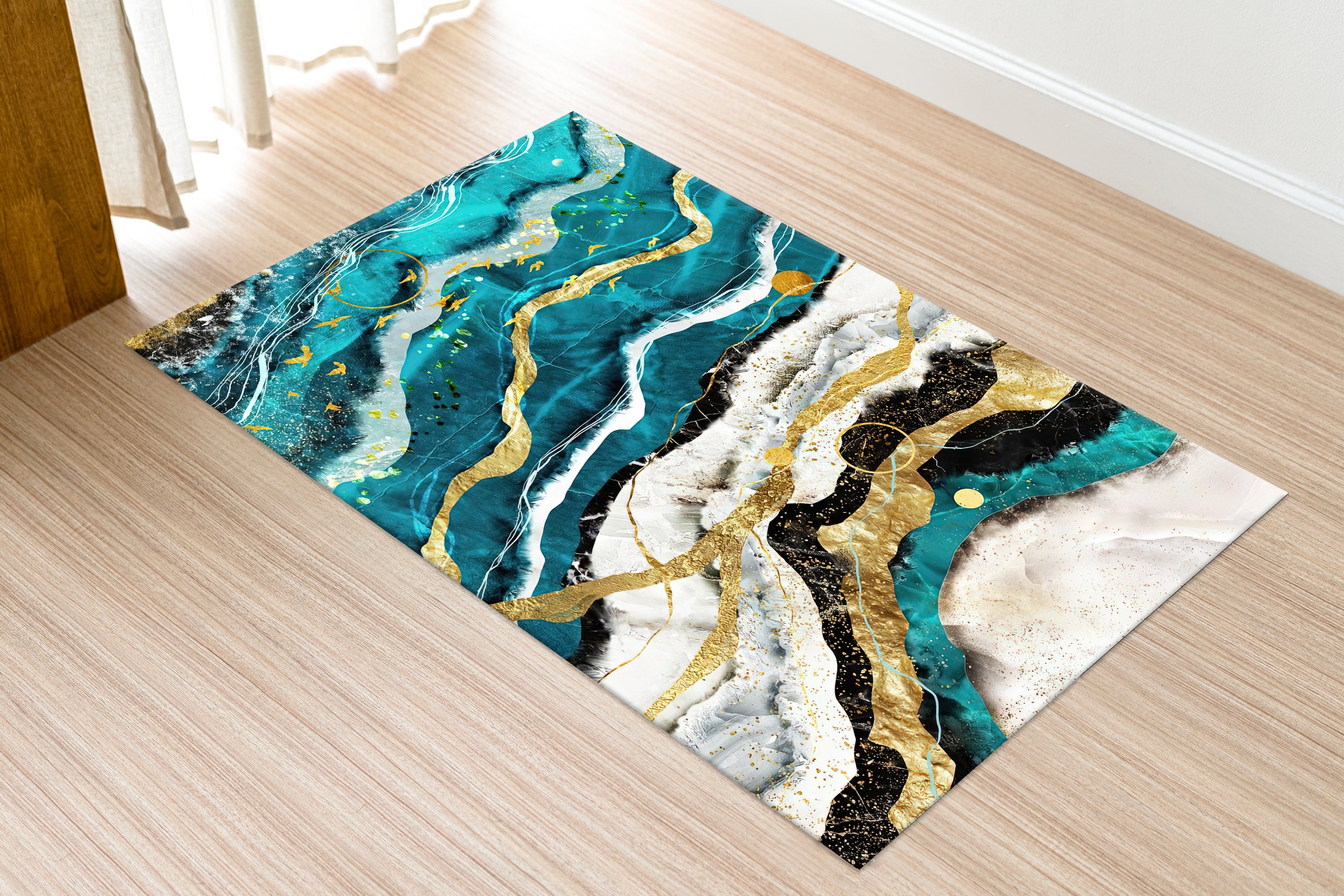 Blue and Gold Marble Rug Modern Marble Rug Contemporary Rug - Etsy