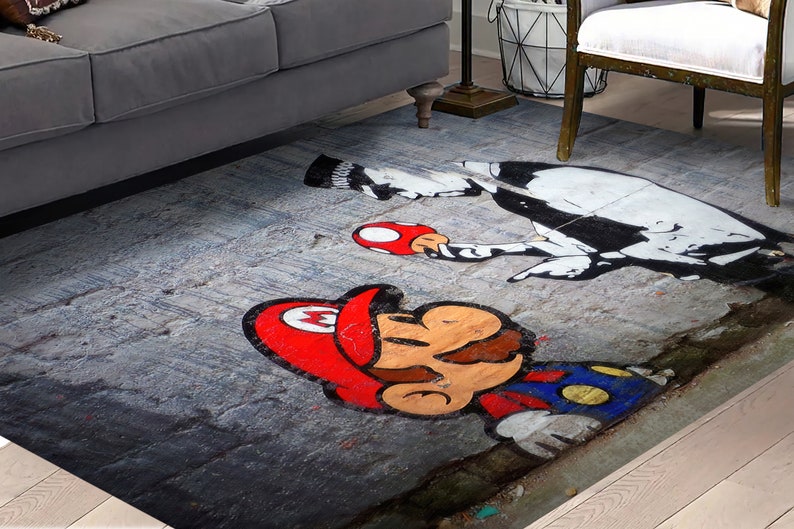 Banksy Super Mario Rugs, Gaming Room Rug, Super Mario Graffiti Rug ...