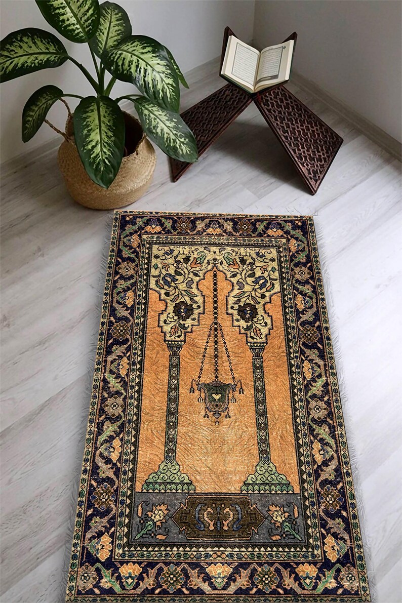 Vintage Turkish Prayer Rug, Traditional Islamic Prayer Mat, Ornate ...