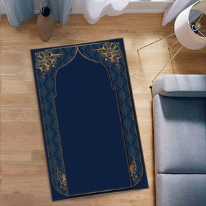 Blue Prayer Rug, Gold Prayer Rug, Religious Rug, Worship Rug, Muslim ...
