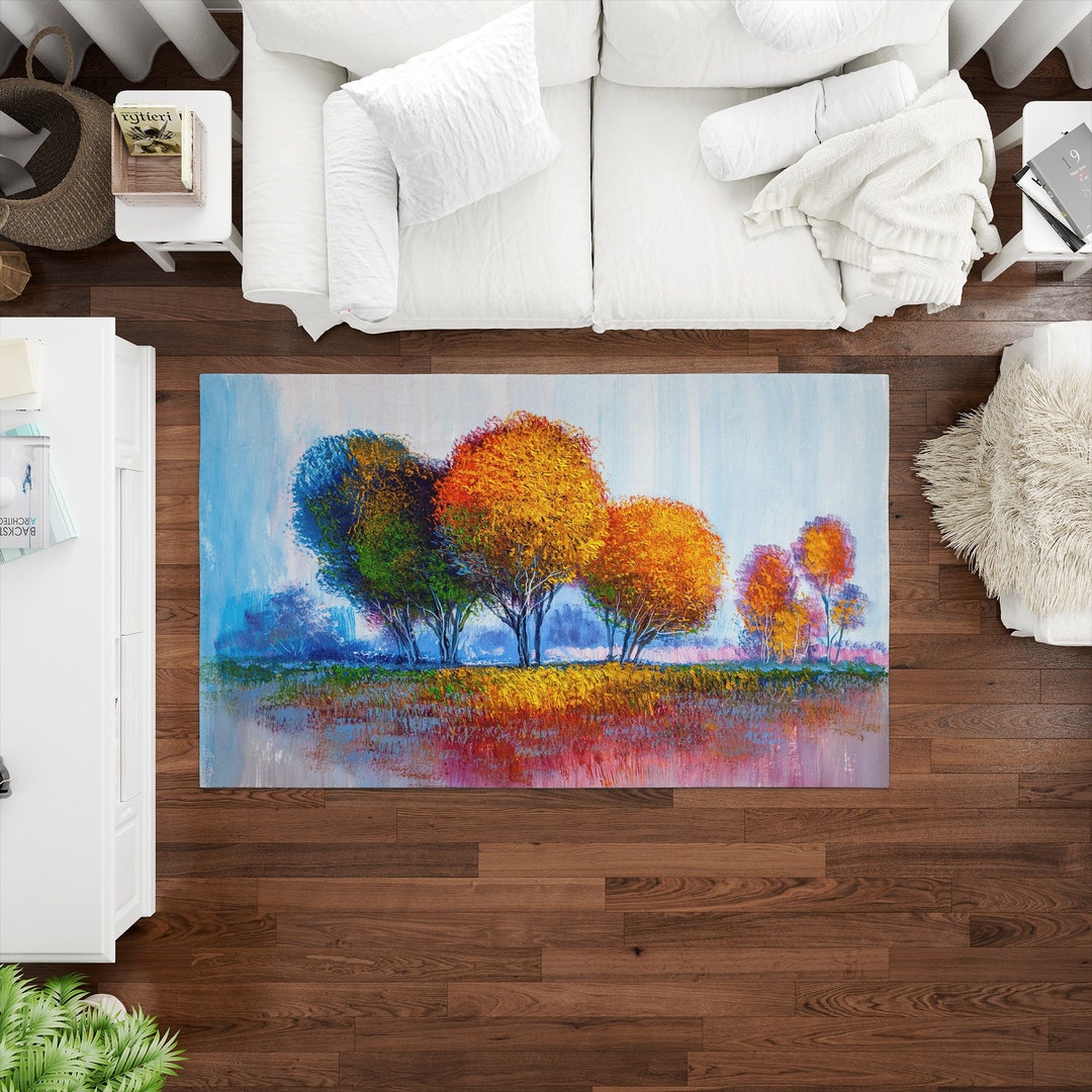 Colorful Trees Rug, Tree Rug, Autumn Colors Rug, Soft Rug, Machine ...
