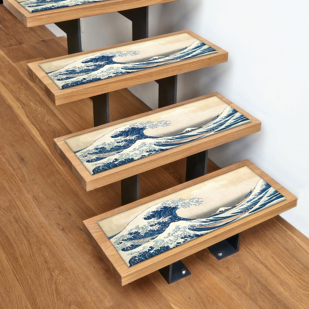 Handmade Wave off Kanagawa Stair Rug, Non-slip Step Decor - Etsy