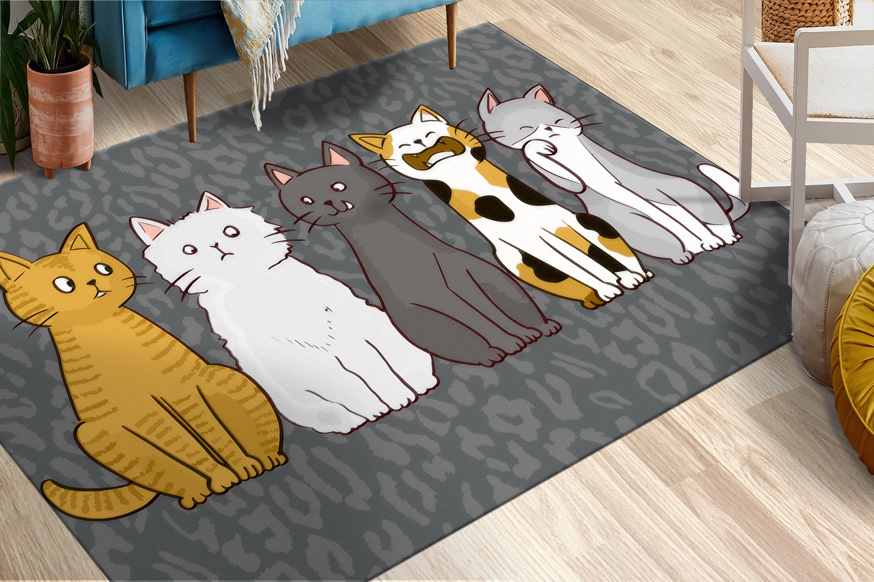 Five Cat Rug, Cat Rugs, Cat Lover Gift Rugs, Animal Rug, Large Rug ...