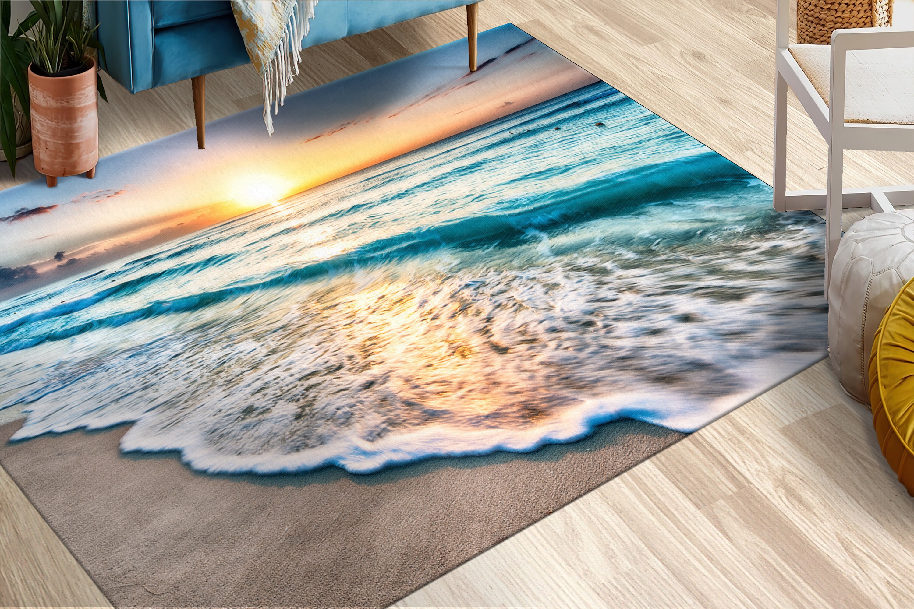 Sunset at the Ocean Rug, Sea View Rug, Beach View Rugs, Landscape Rugs ...