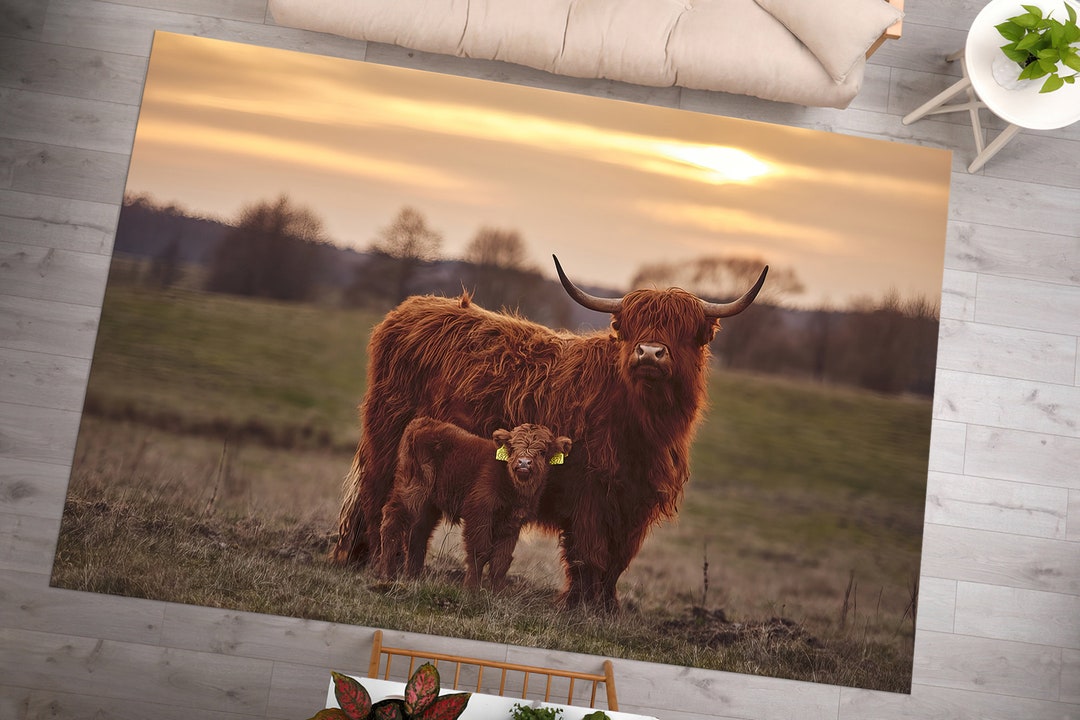 Highland Cow Rugs, Coastal Rug, Farm Rug, Animal Rugs, 3D Printed Rug ...