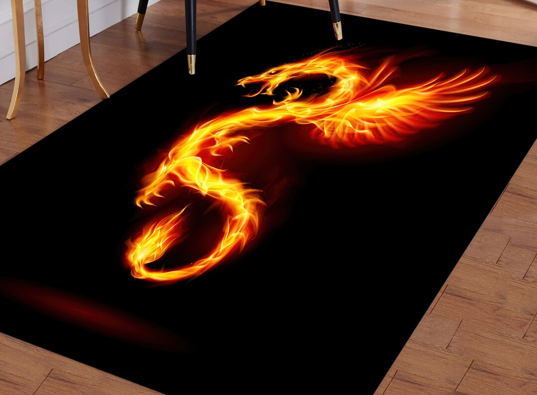 Fire Dragon Rugs, Dragon Silhouette Rugs, Abstract Fire Dragon Rug ...