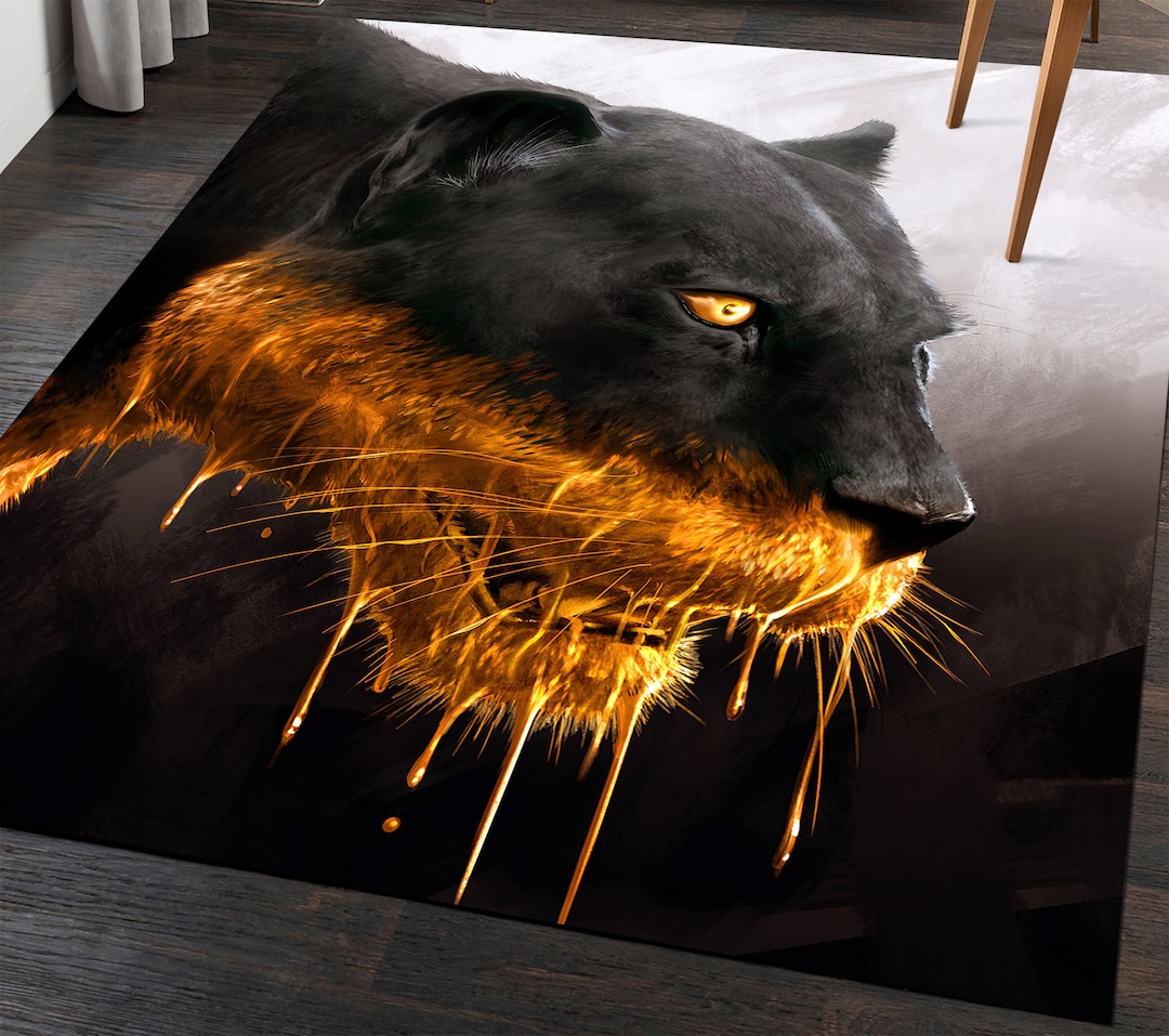 Black Rug, Gold Panther Rugs, Panther Rugs, Black Panther Rugs, Animal ...