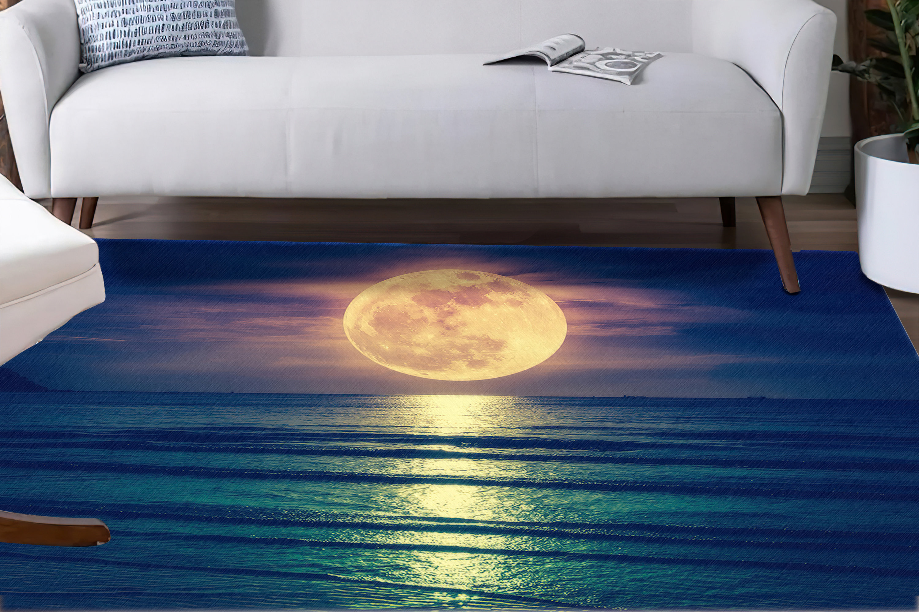 Sea Rug, Full Moon Landscape Rug, Sea Rug, Sea Landscape Rugs, Boho ...