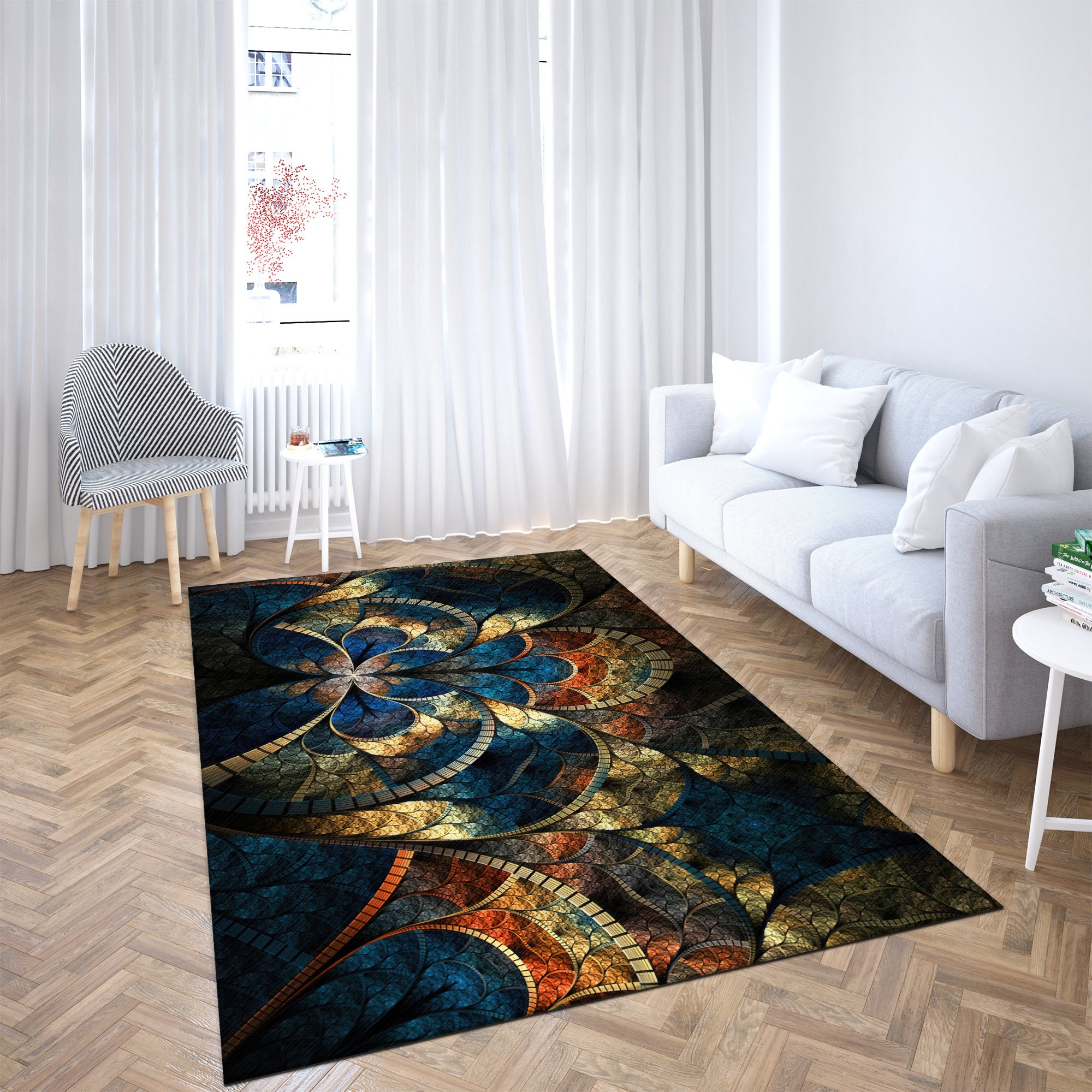 Fractal Pattern Rugs, Stained Glass Pattern Rug, Fractal Rug, Modern ...