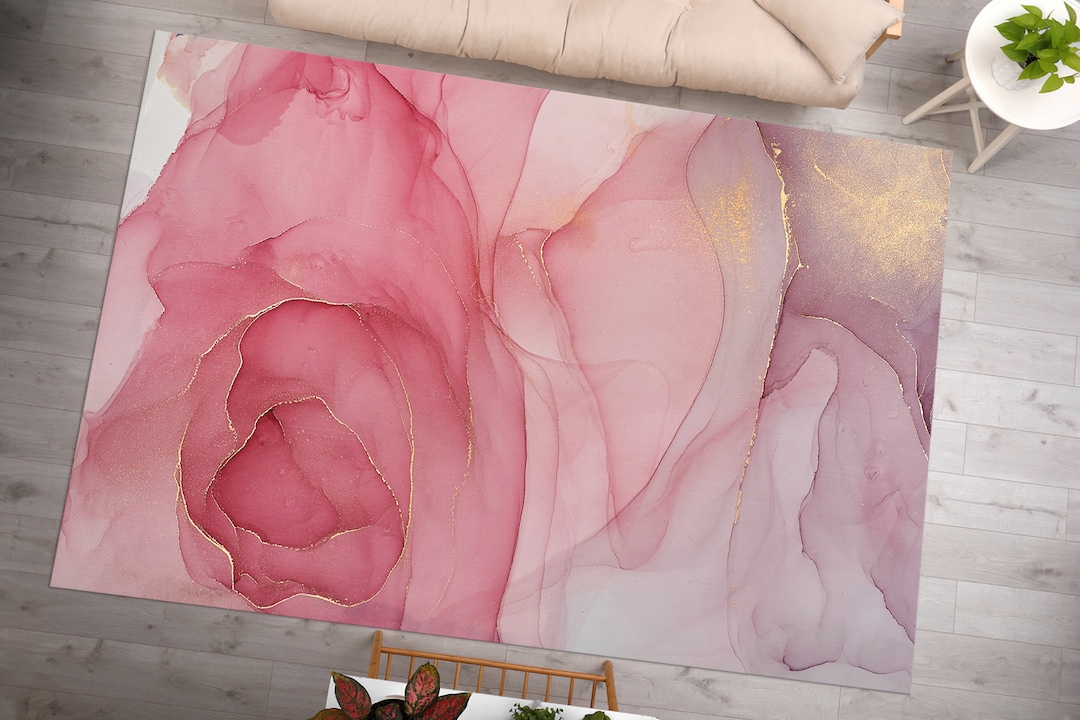 Pink Marble Rug, Pink and Gold Marble Rugs, Girl Room Rugs, Modern Rug ...