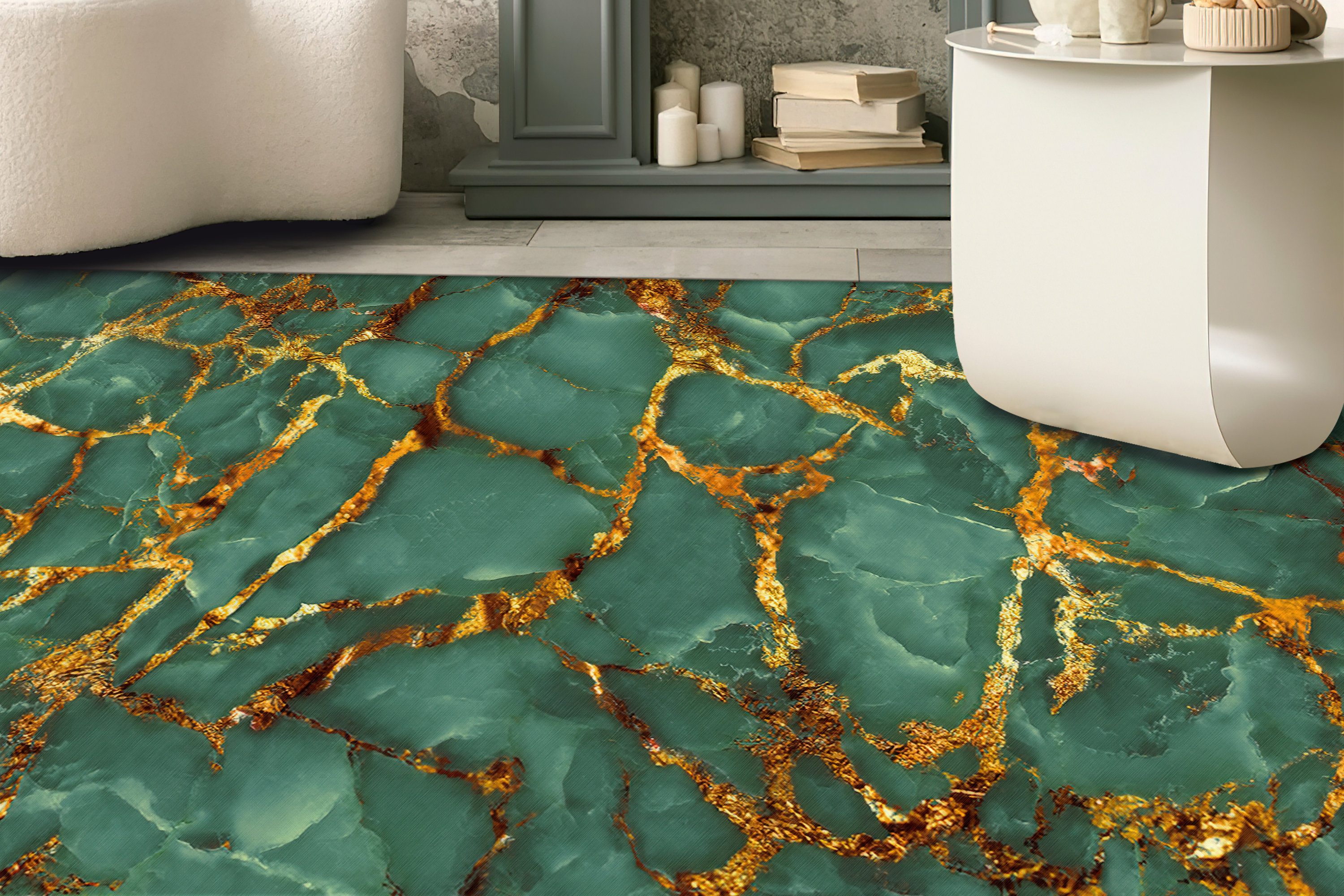 Green and Gold Marble Rug, Gold Marble Rug, Green Rug, Modern Rug ...