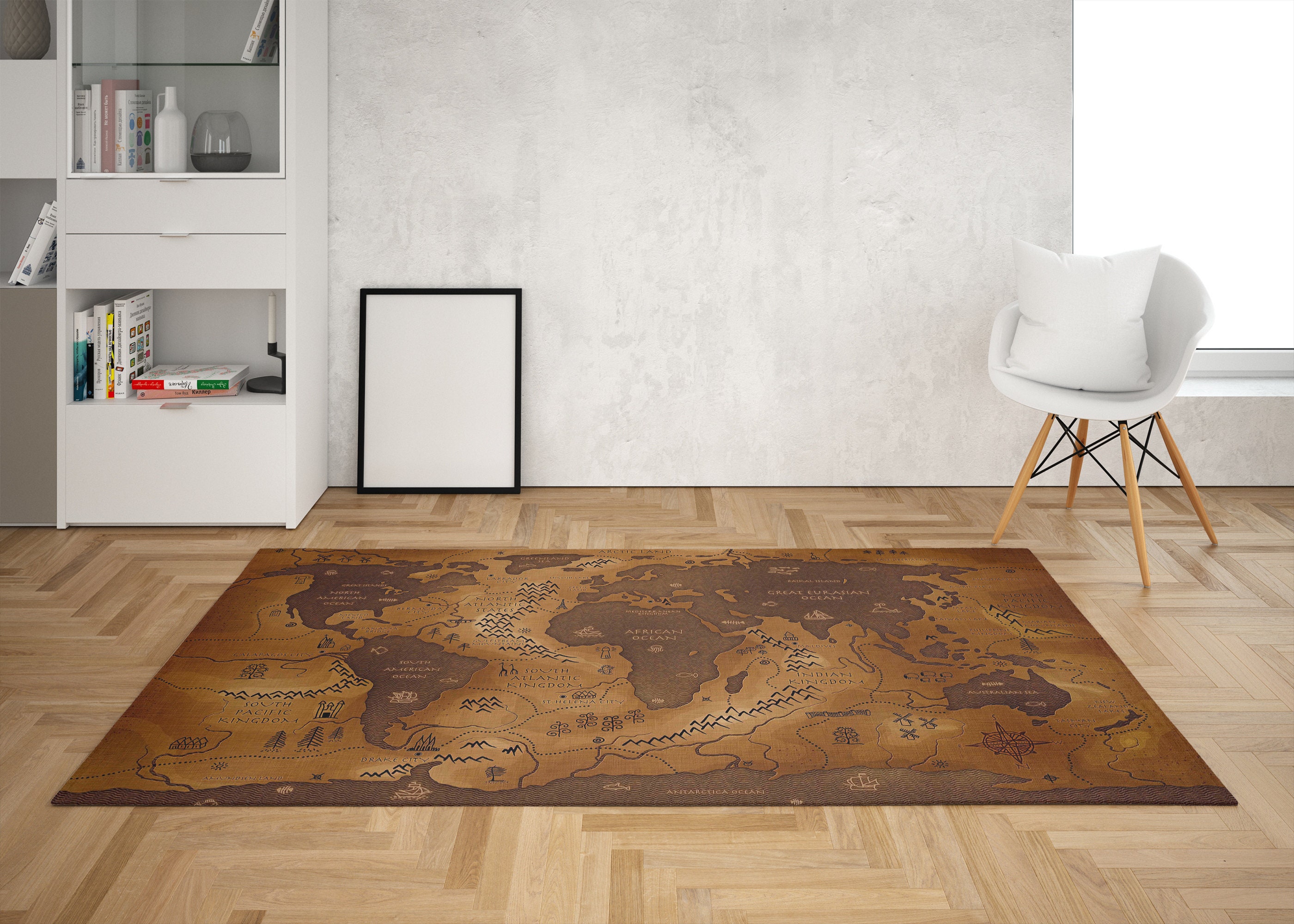 Old World Map Rug, Brown Rugs, Old Map Rugs, Map Rug, Salon Decor Rug ...