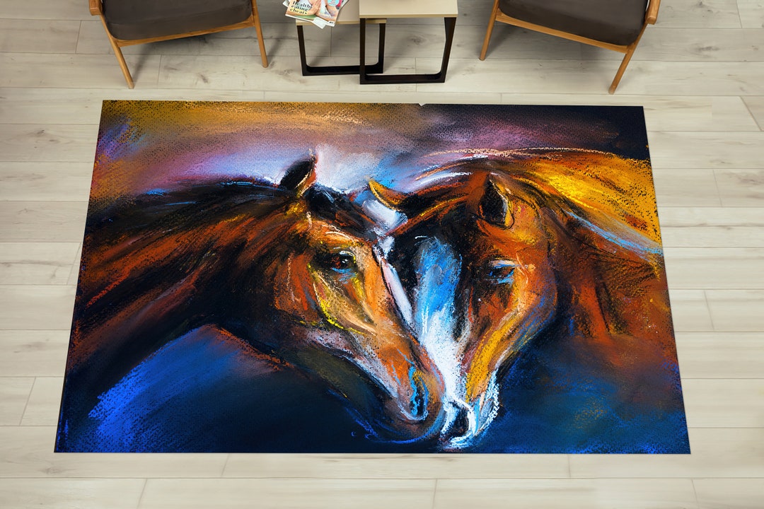 Two Horses Painting Rugs, Modern Rug, Horse Rugs, Animal Rugs, Luxury ...