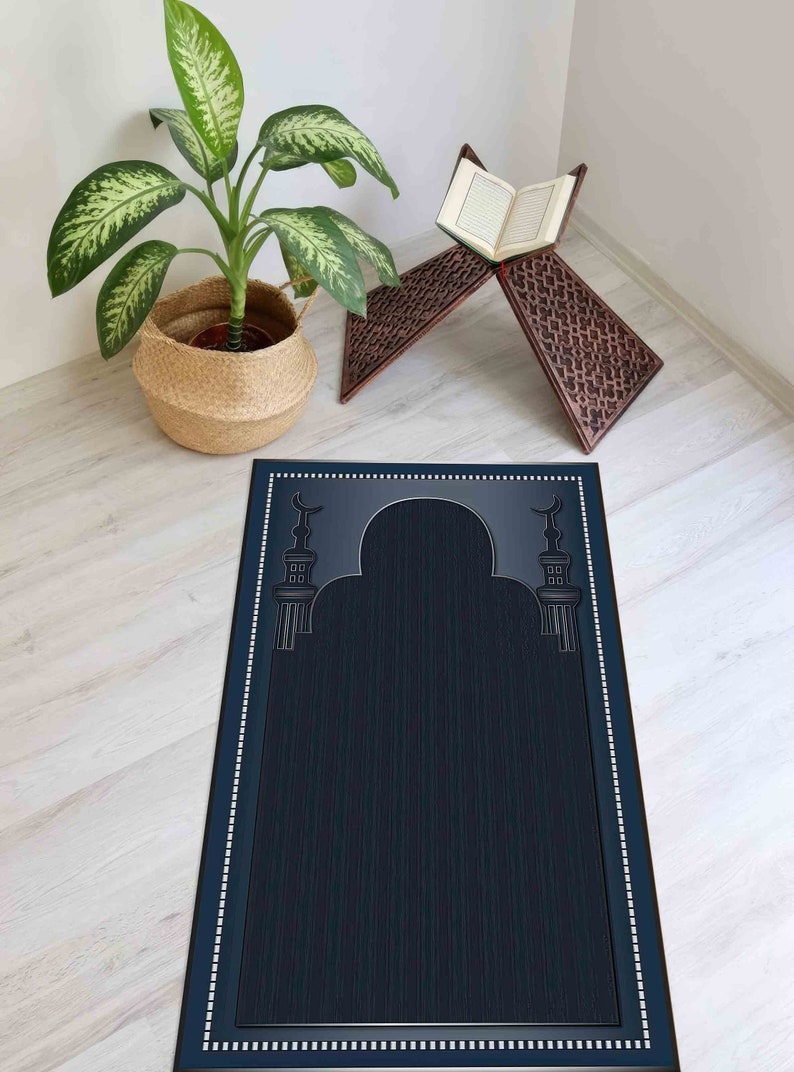 Navy Blue Prayer, Silver Prayer Rugs, Luxury Prayer Rugs, Prayer ...