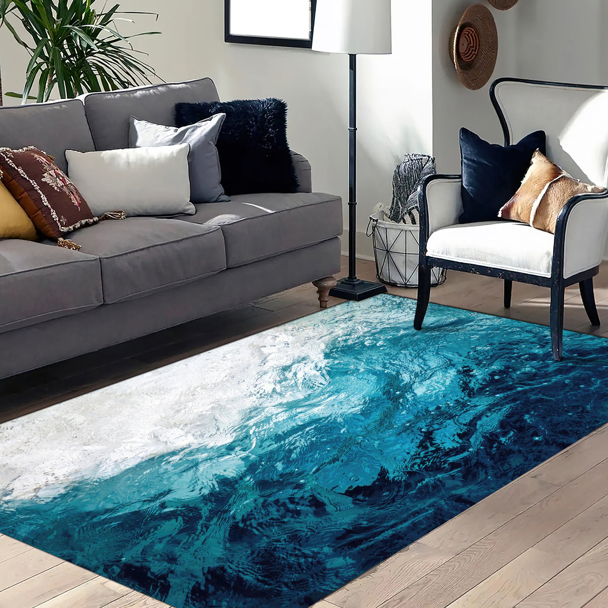 Blue Tones Rugs, Blue Rug, Ocean Water Rugs, Landscape Rug, Customs Rug ...