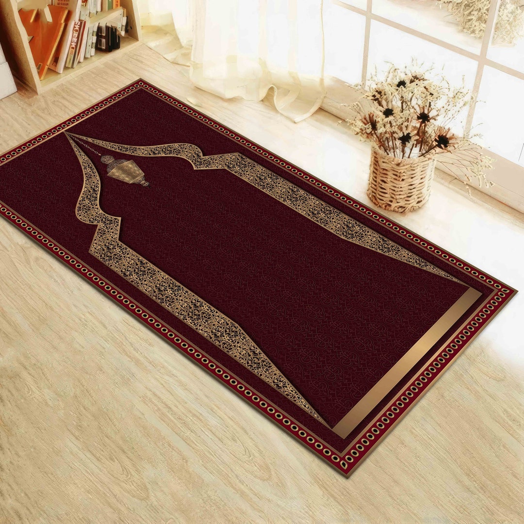 Burgundy Prayer, Gold Prayer Rug, Spiritual Rug, Religious Rug, Modern ...