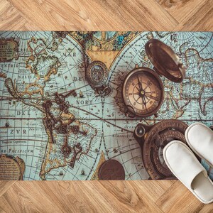 Antique World Map Rugs, Compass Rugs, Vintage World Map Rugs, Map Rugs ...