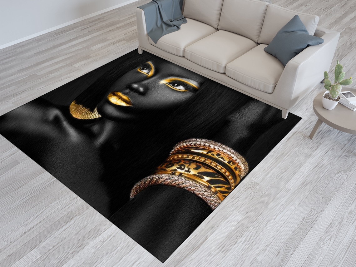 Black Woman With Gold Makeup Rugs, Girl Room Rugs, Black Woman Rug ...
