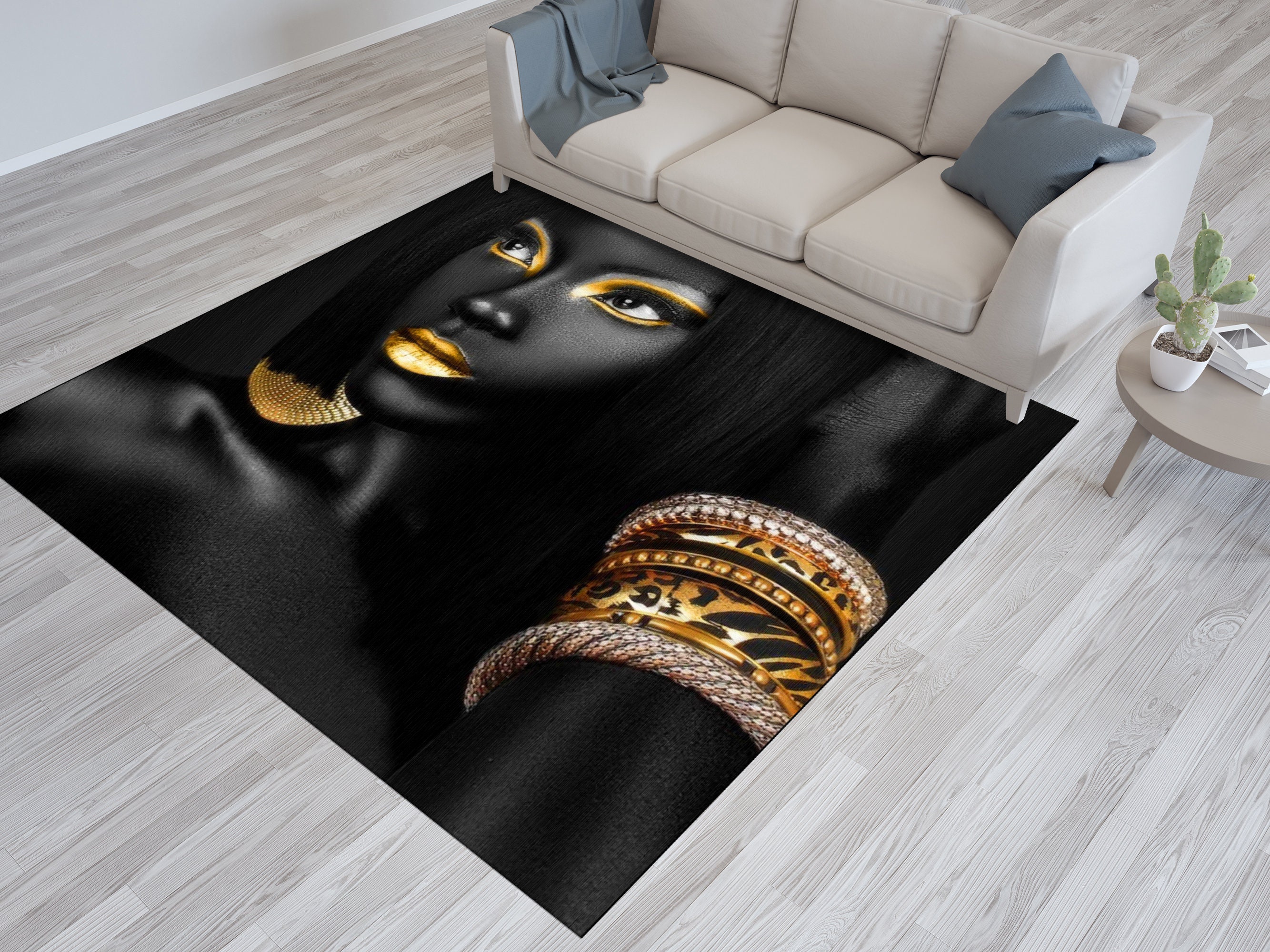 Black Woman With Gold Makeup Rugs, Girl Room Rugs, Black Woman Rug ...
