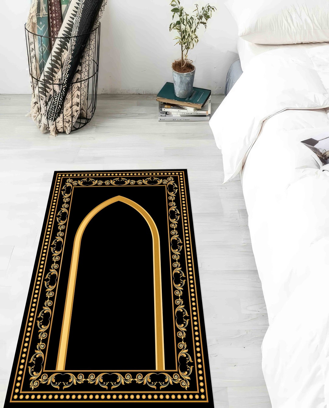 Gold and Black Prayer Rug, Spiritual Rugs, Worship Rugs, Modern Prayer ...