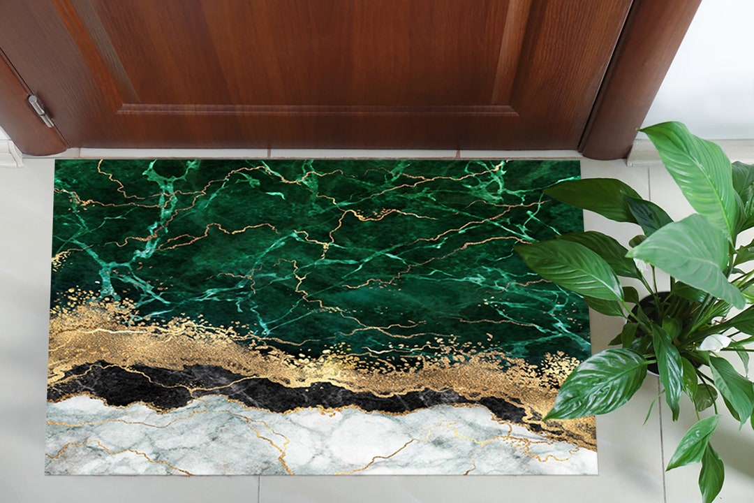 Green Marble Rug, Gold Marble Rug, Abstract Rug, Marble Rug, Alcohol ...