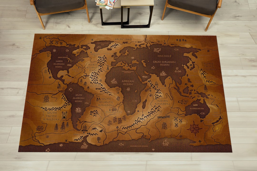 Old World Map Rug, Brown Rugs, Old Map Rugs, Map Rug, Salon Decor Rug ...