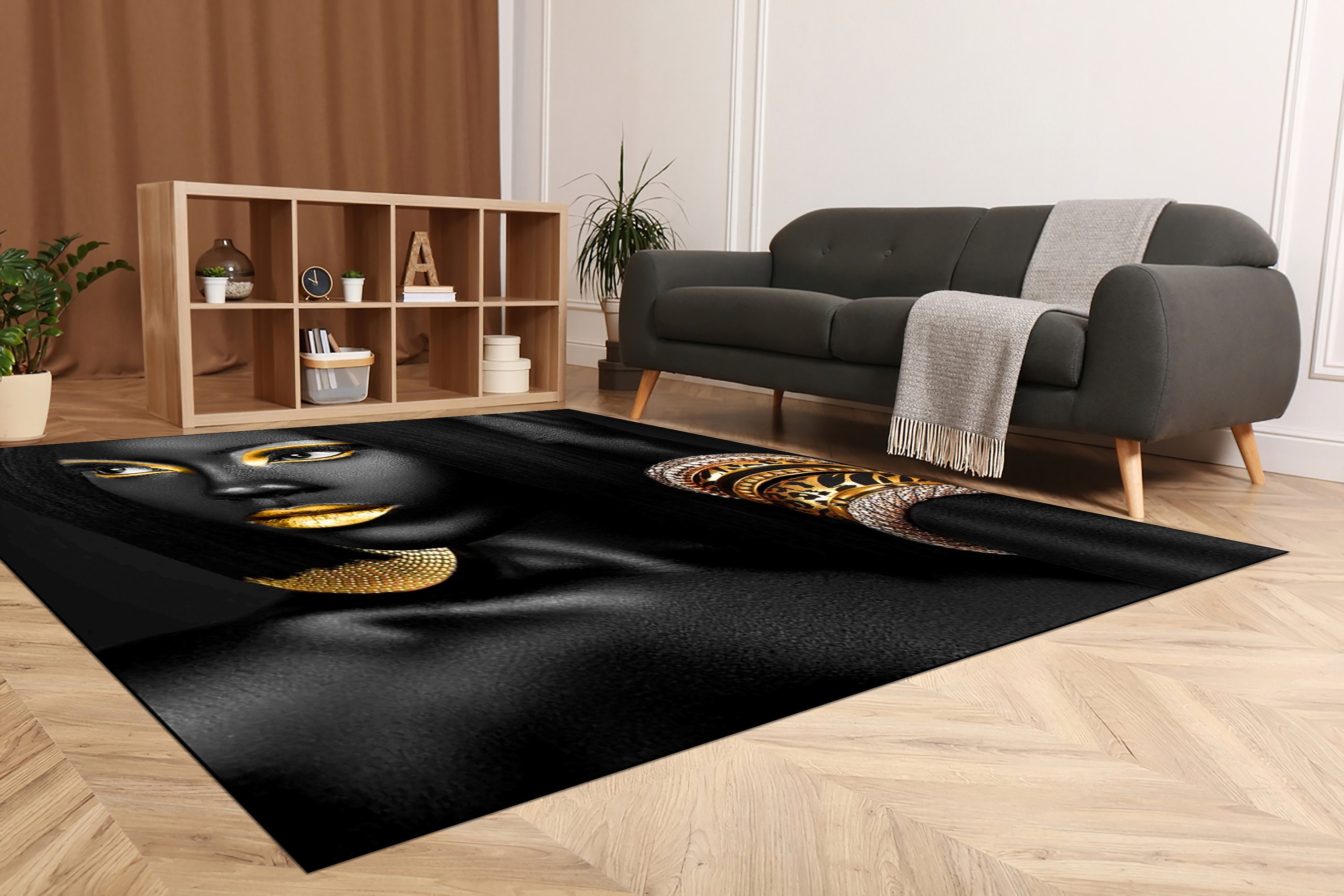 Black Woman With Gold Makeup Rugs, Girl Room Rugs, Black Woman Rug ...