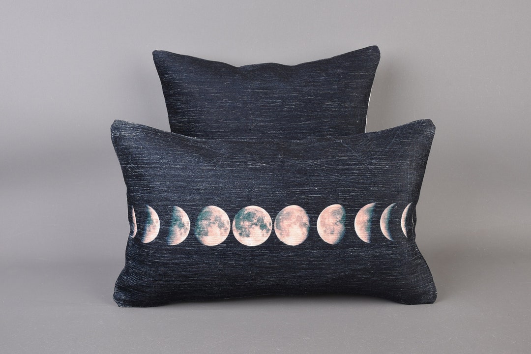 Moon Phases Pillow, Decorative Pillow Cover, Black Pillow, Moon Pillow ...