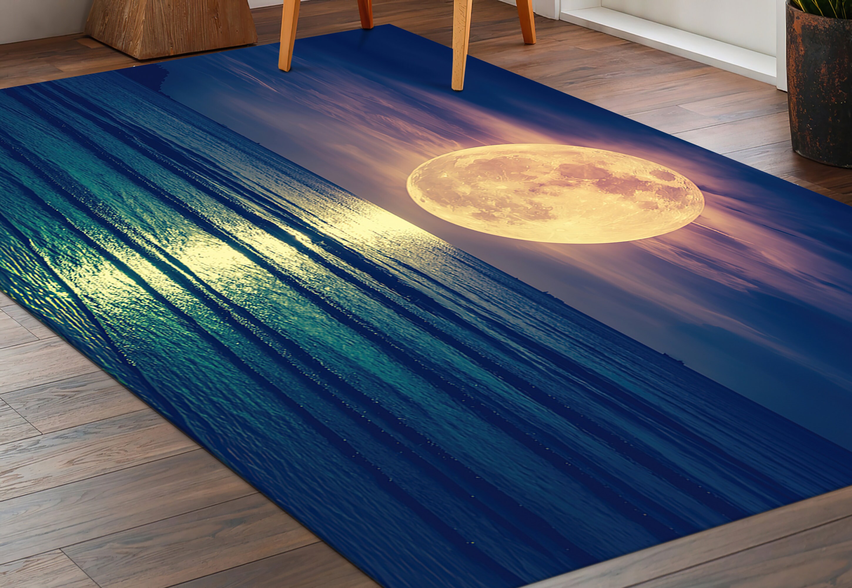 Sea Rug, Full Moon Landscape Rug, Sea Rug, Sea Landscape Rugs, Boho ...