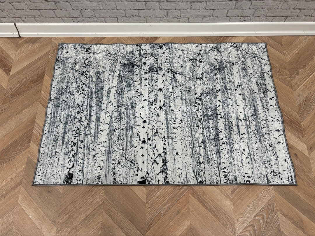 Birch Forest Rugs, Birch Forest Landscape Rugs, Black and White Rugs ...