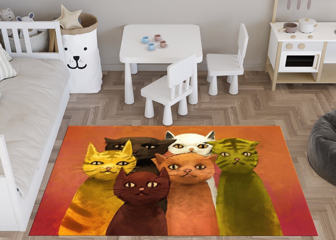 Cat Rug, Modern Rug, Cats Rug, Animal Rugs, Colorful Rug, Orange Rug ...