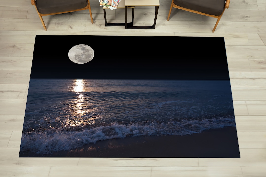 Sea Rug, Moon View Rug, Full Moon Rug, Night Landscape Rug, View Rug ...