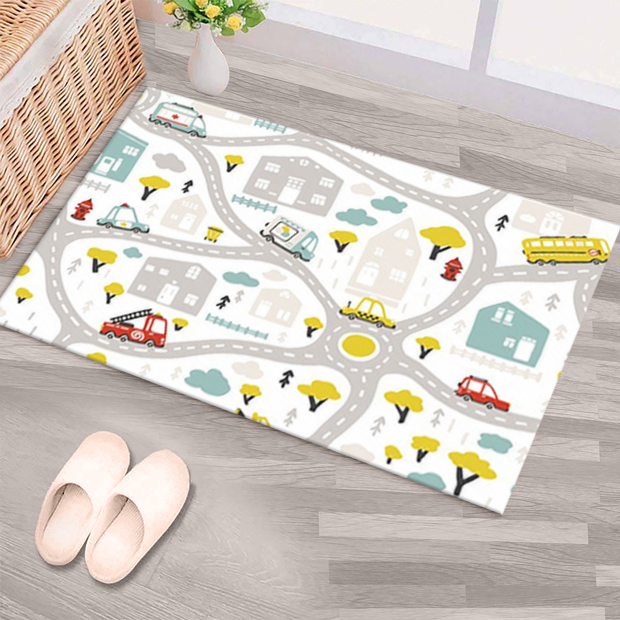Baby City Map With Roads and Transport Rug, Educational Rugs, Baby Map ...