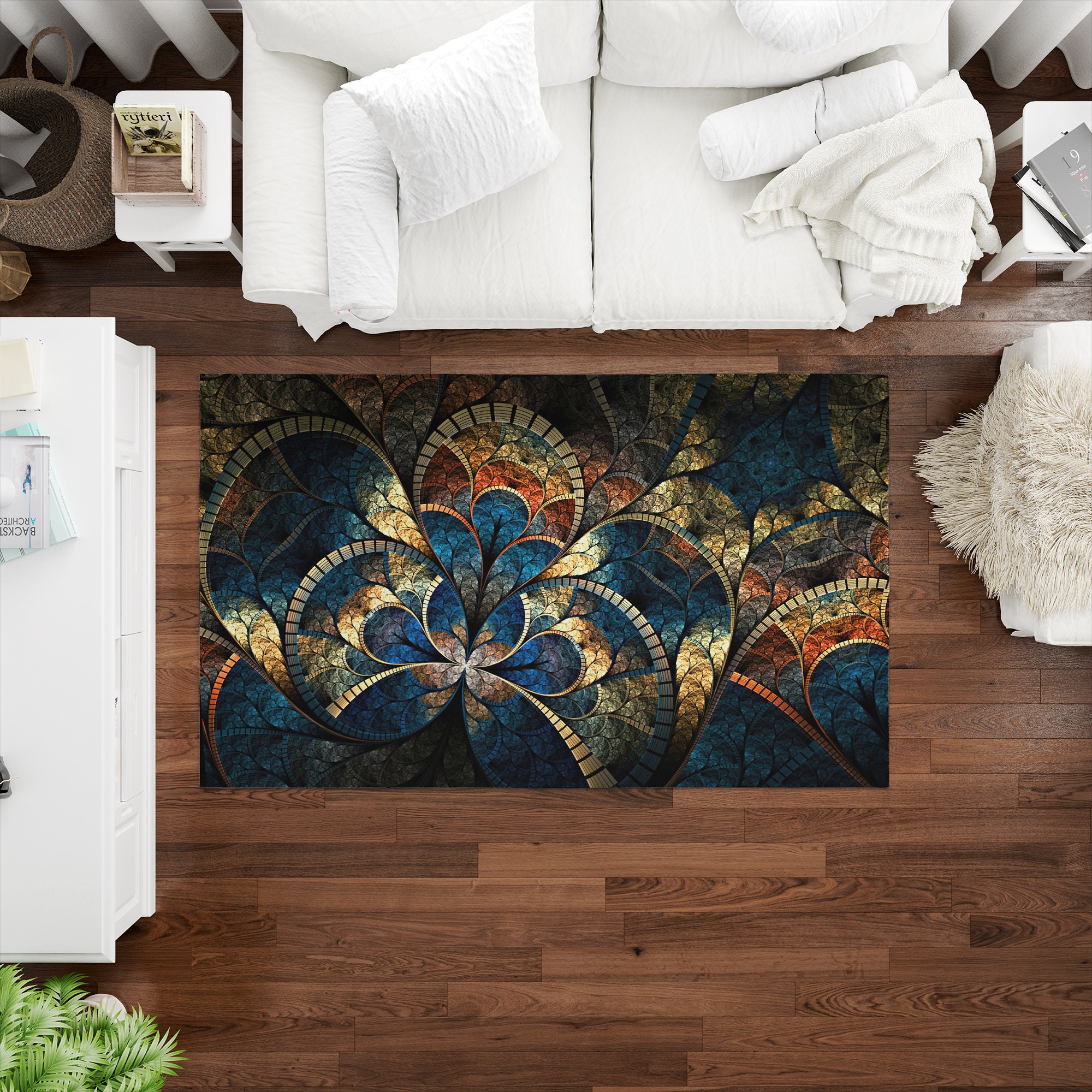 Fractal Pattern Rugs, Stained Glass Pattern Rug, Fractal Rug, Modern ...