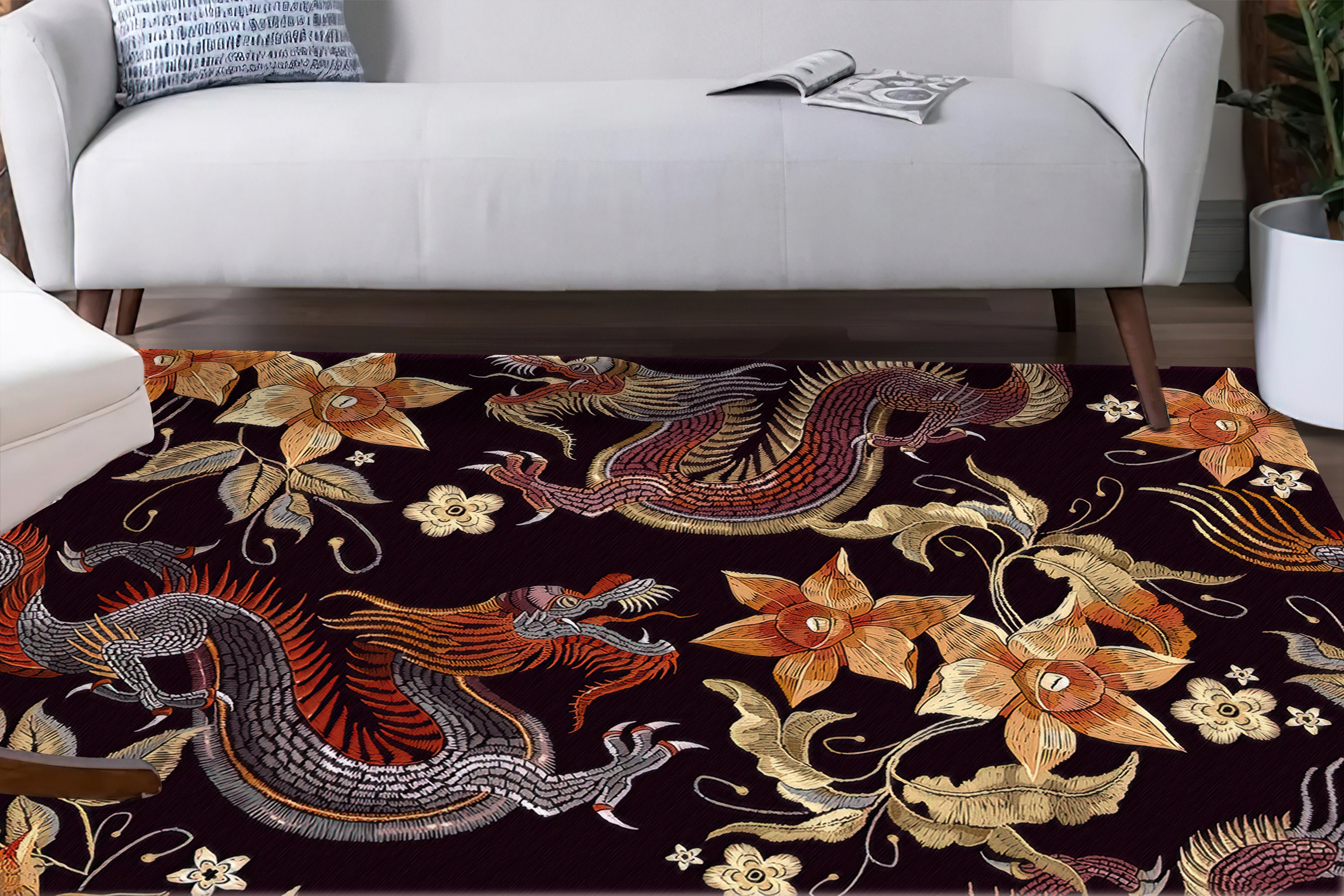 Asian Dragon Pattern Rug, Dragon Rug, Japanese Rug, Chinese Dragon Rugs ...
