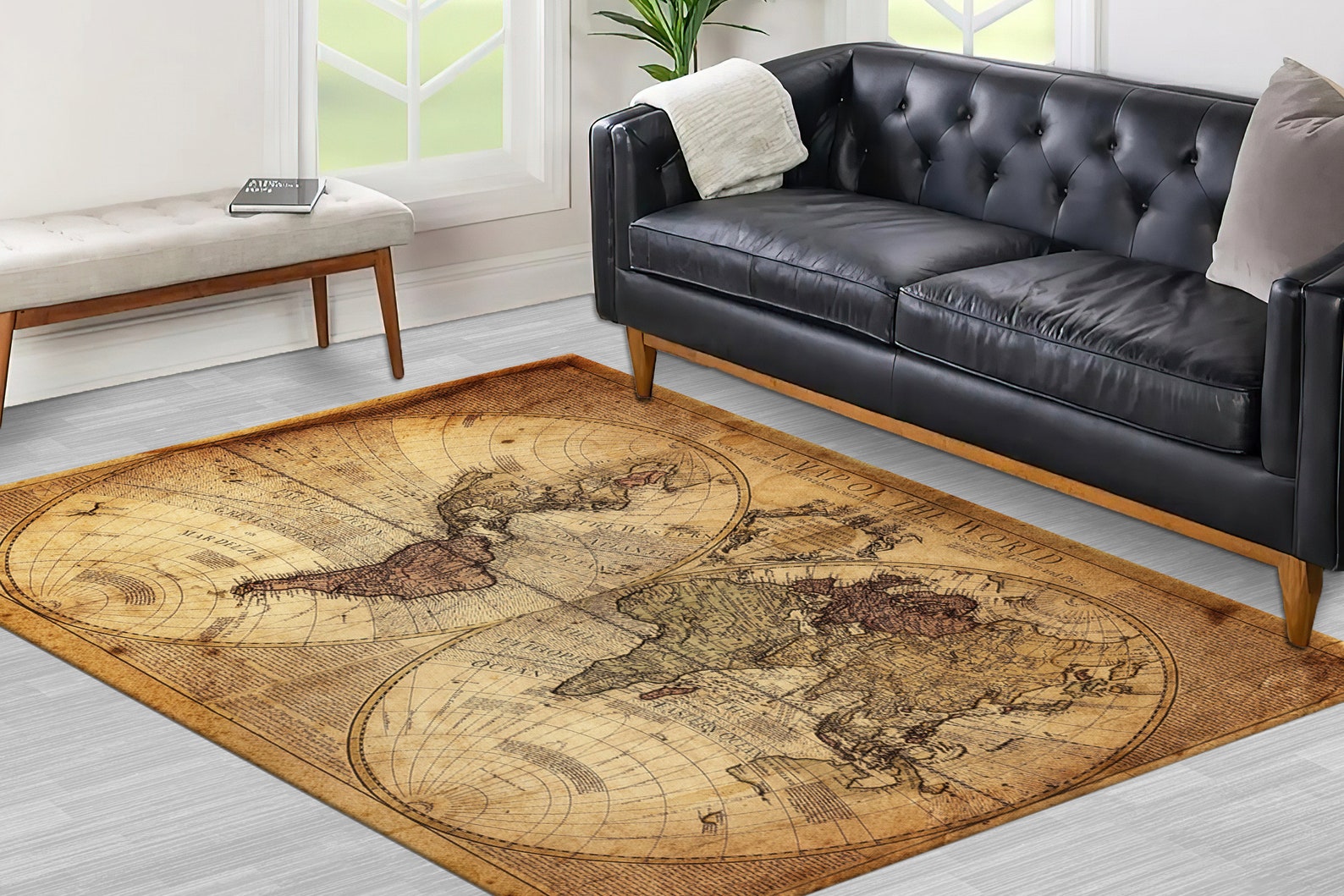 Brown Map Rug, Vintage World Map Rugs, Old Map Rug, Map Rug, Customs ...