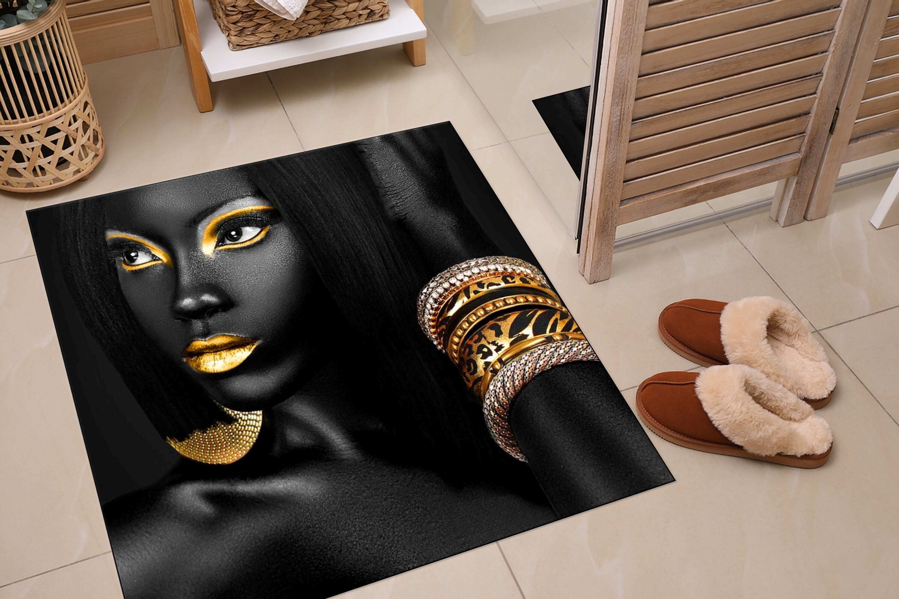 Black Woman With Gold Makeup Rugs, Girl Room Rugs, Black Woman Rug ...