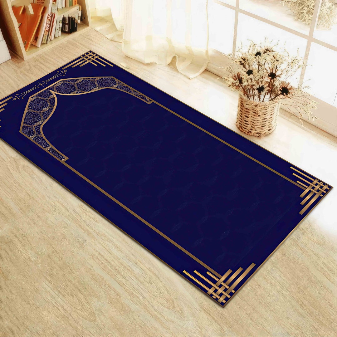 Blue Prayer Rug, Gold Prayer Rug, Religious Rug, Muslim Home Rug ...
